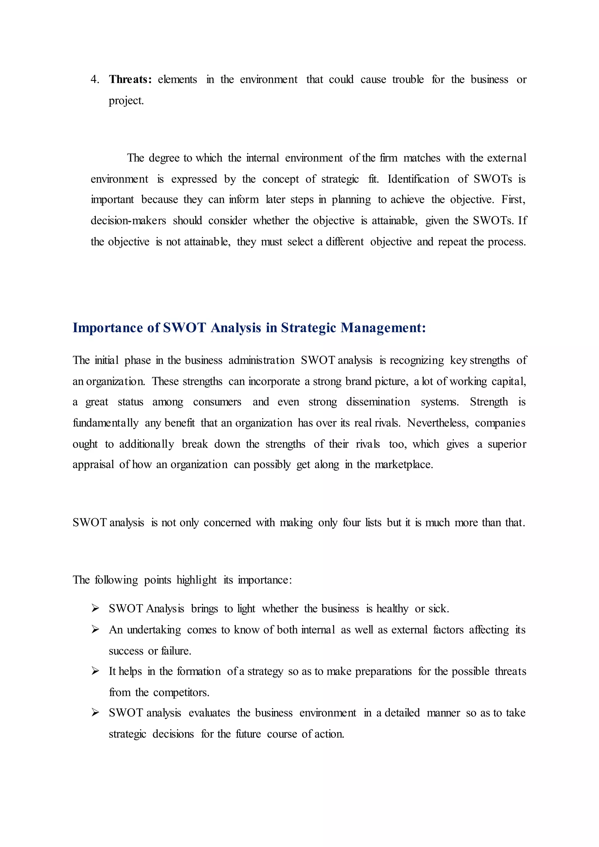 SWOT Analysis in Strategic Management | DOCX