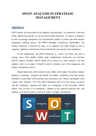 SWOT Analysis in Strategic Management | DOCX