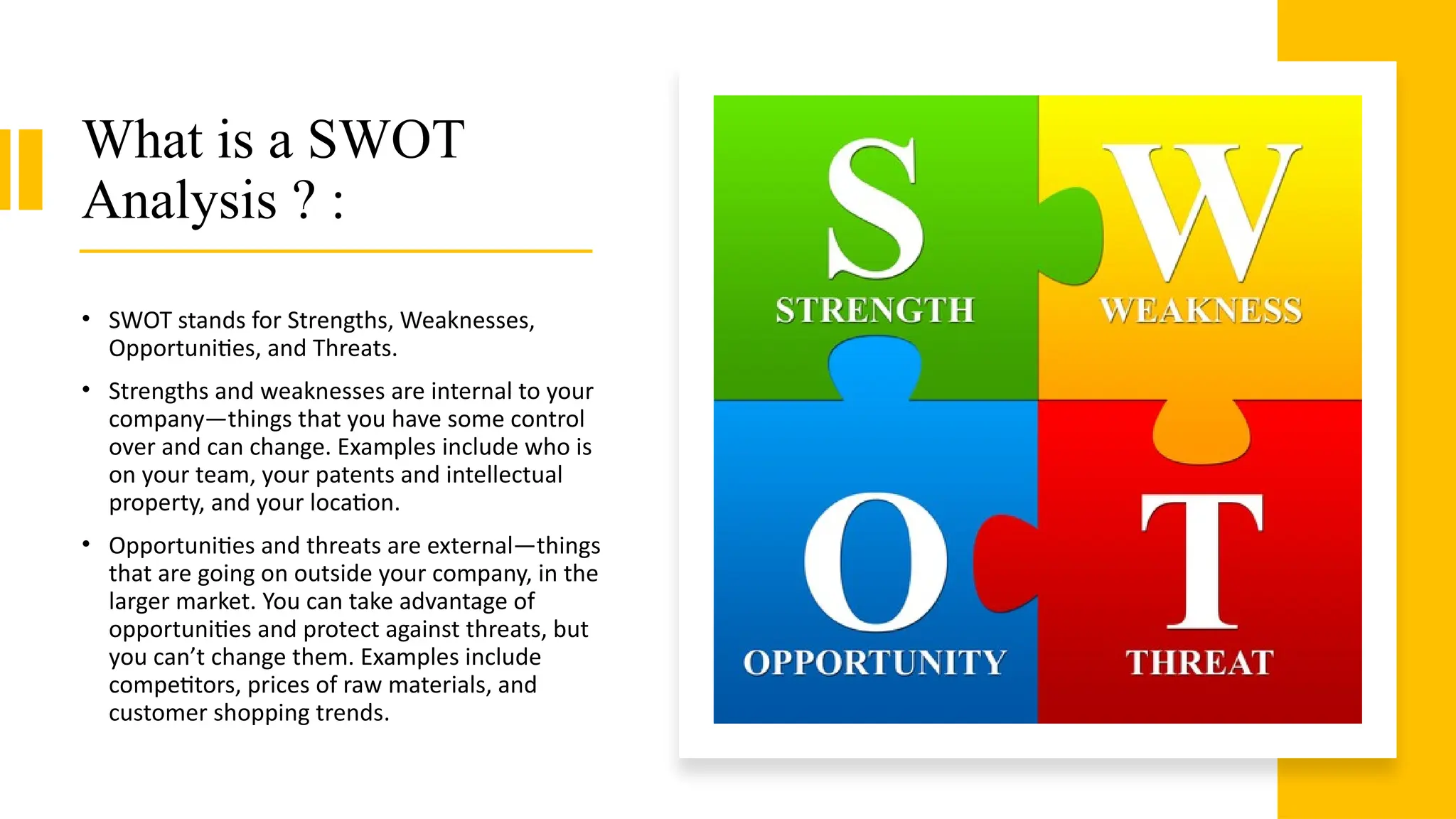 SWOT ANALYSIS MEANING AND THEIR EXAMPLES | PDF