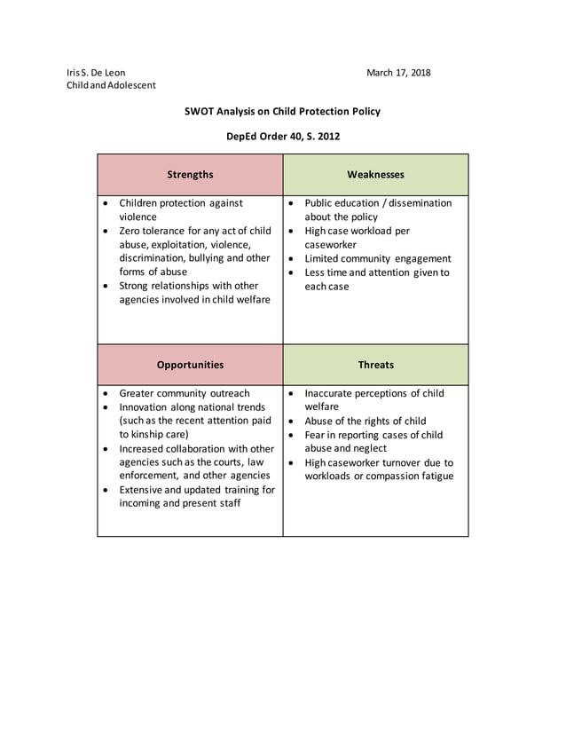 Swot child protection act | DOCX