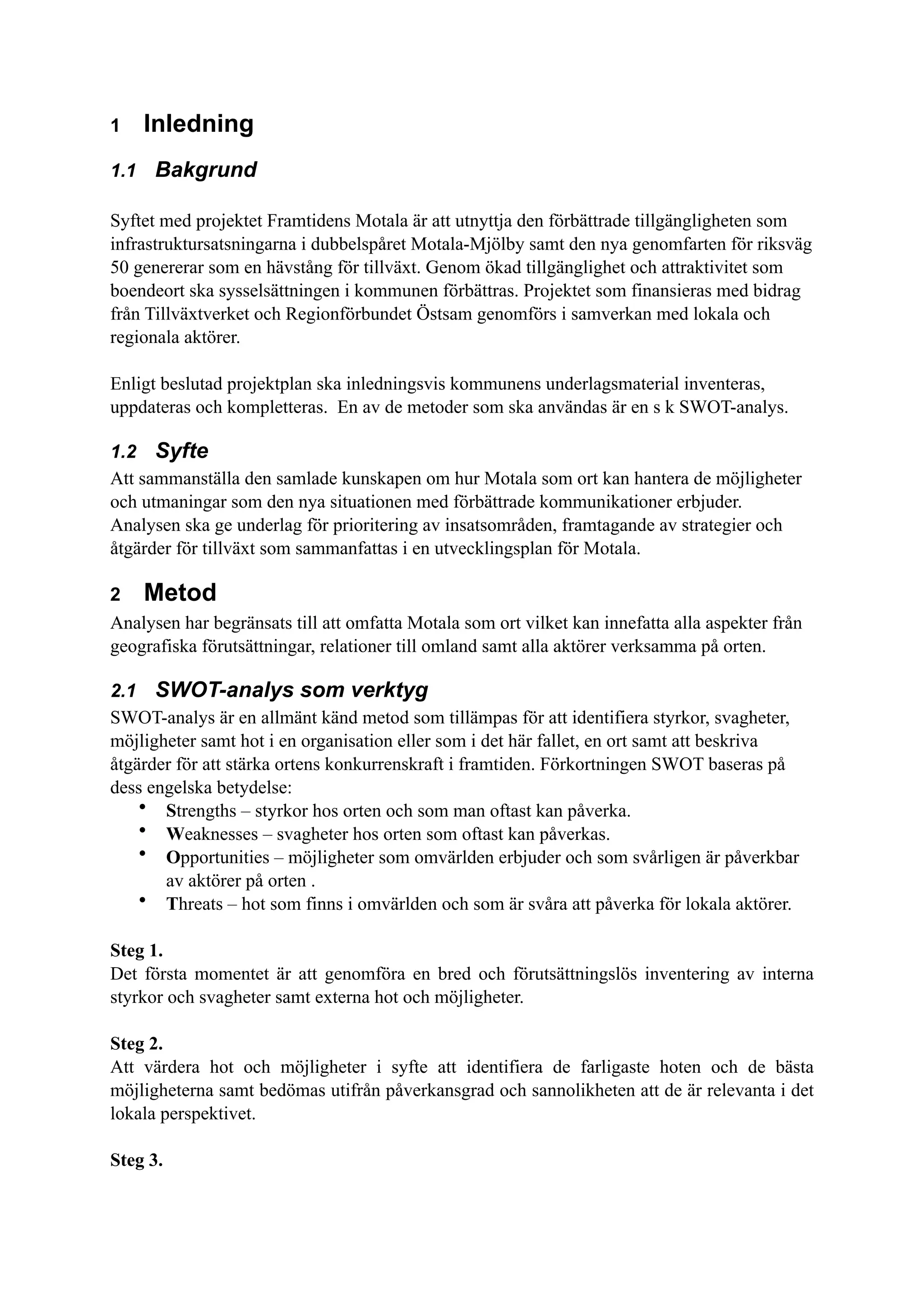 Swot framtidens motala131017-workingpaper | PDF