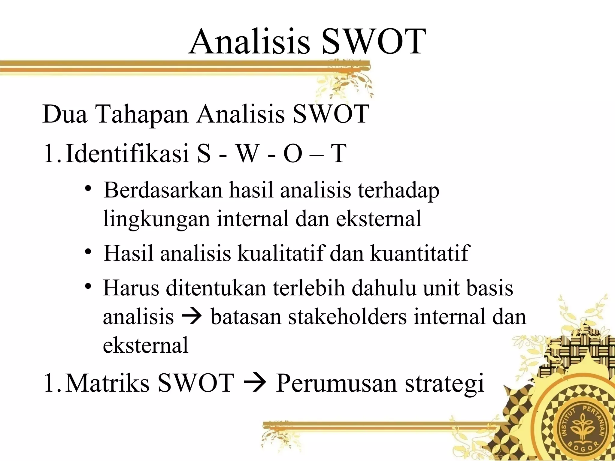 Swot road map-arsitektur | PPT
