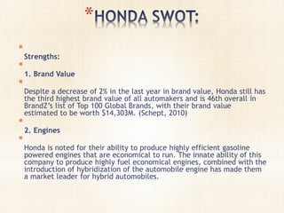 Comparative of Ford and Honda SWOT Annalysis | PPTX