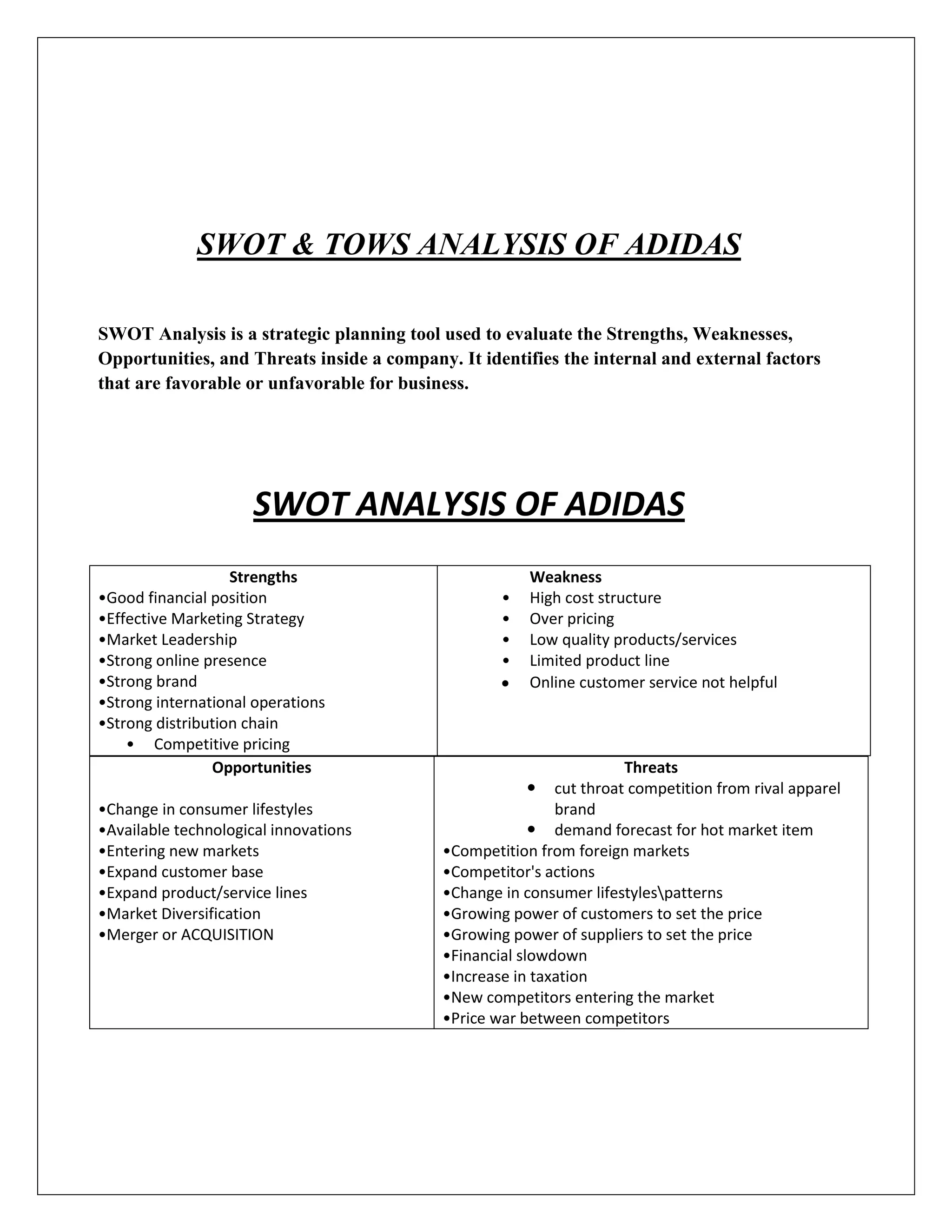 Swot adidas | DOCX