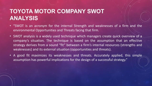 Swot analys toyota motor company | PPT