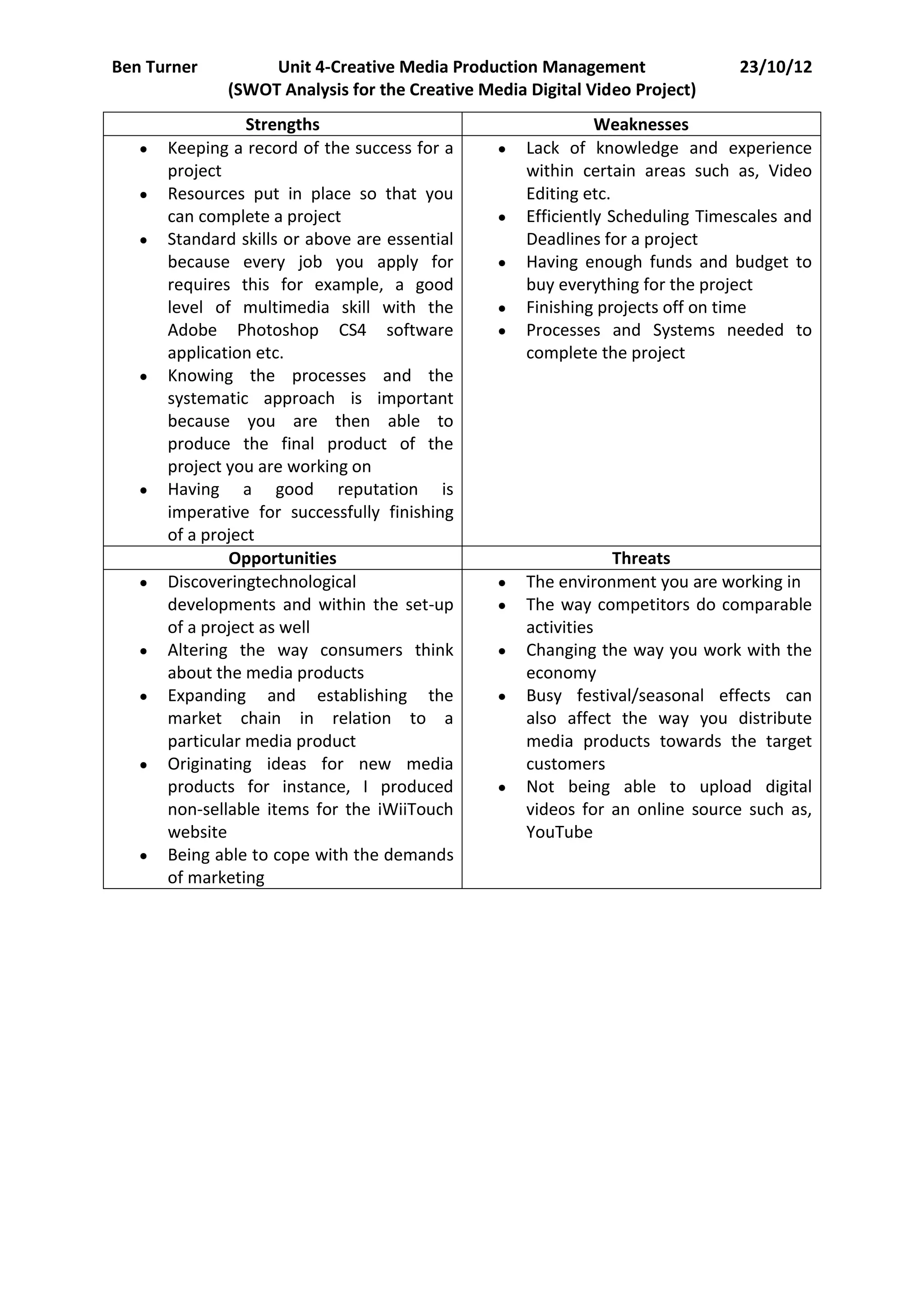 Swot analysis | DOCX