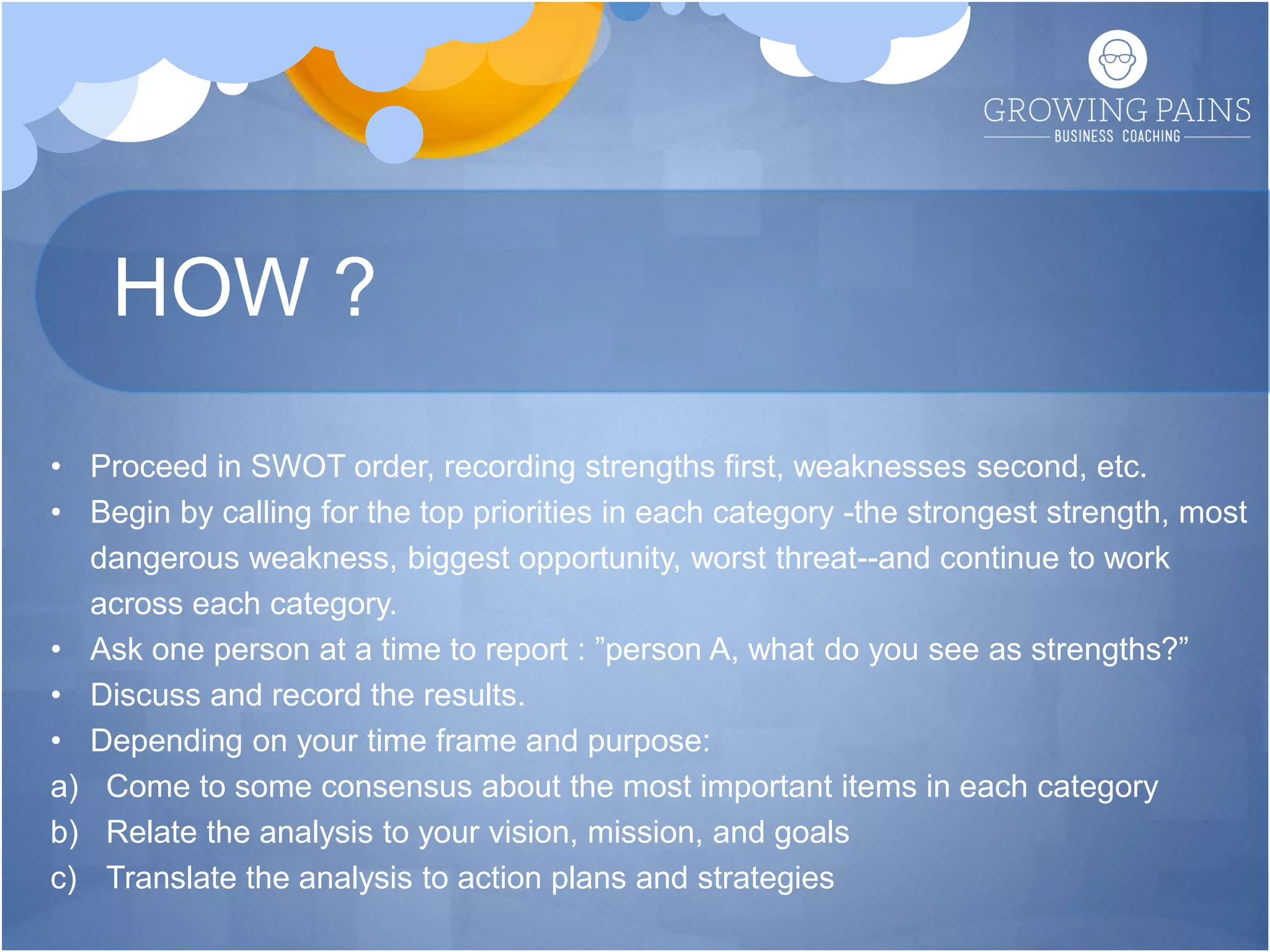SWOT Analysis | Growing Pains Business Coaching | PPTX