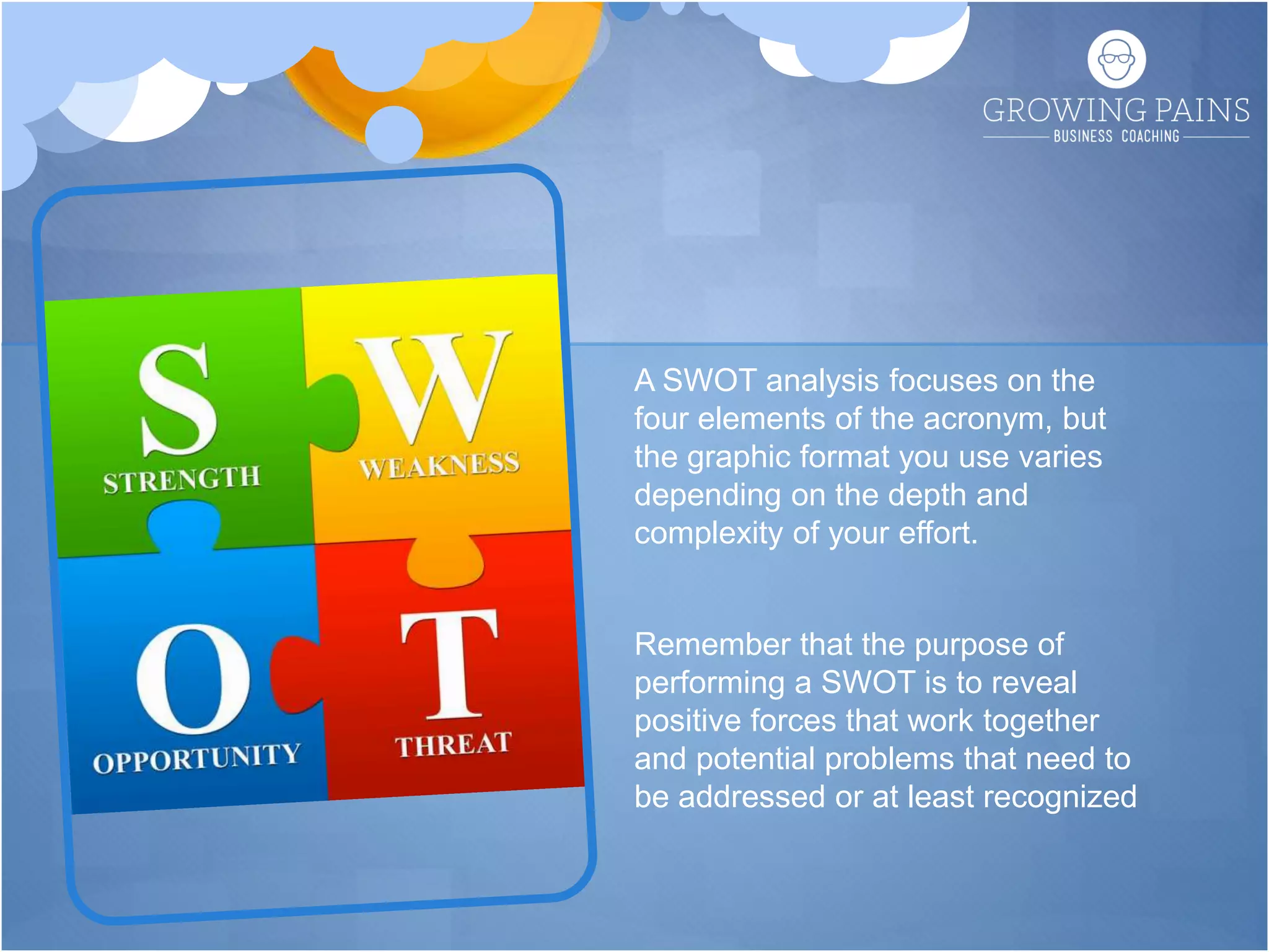SWOT Analysis | Growing Pains Business Coaching | PPTX