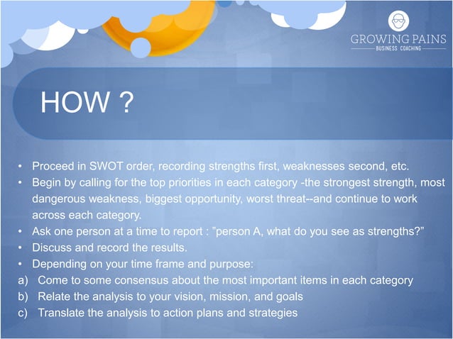 SWOT Analysis | Growing Pains Business Coaching | PPTX