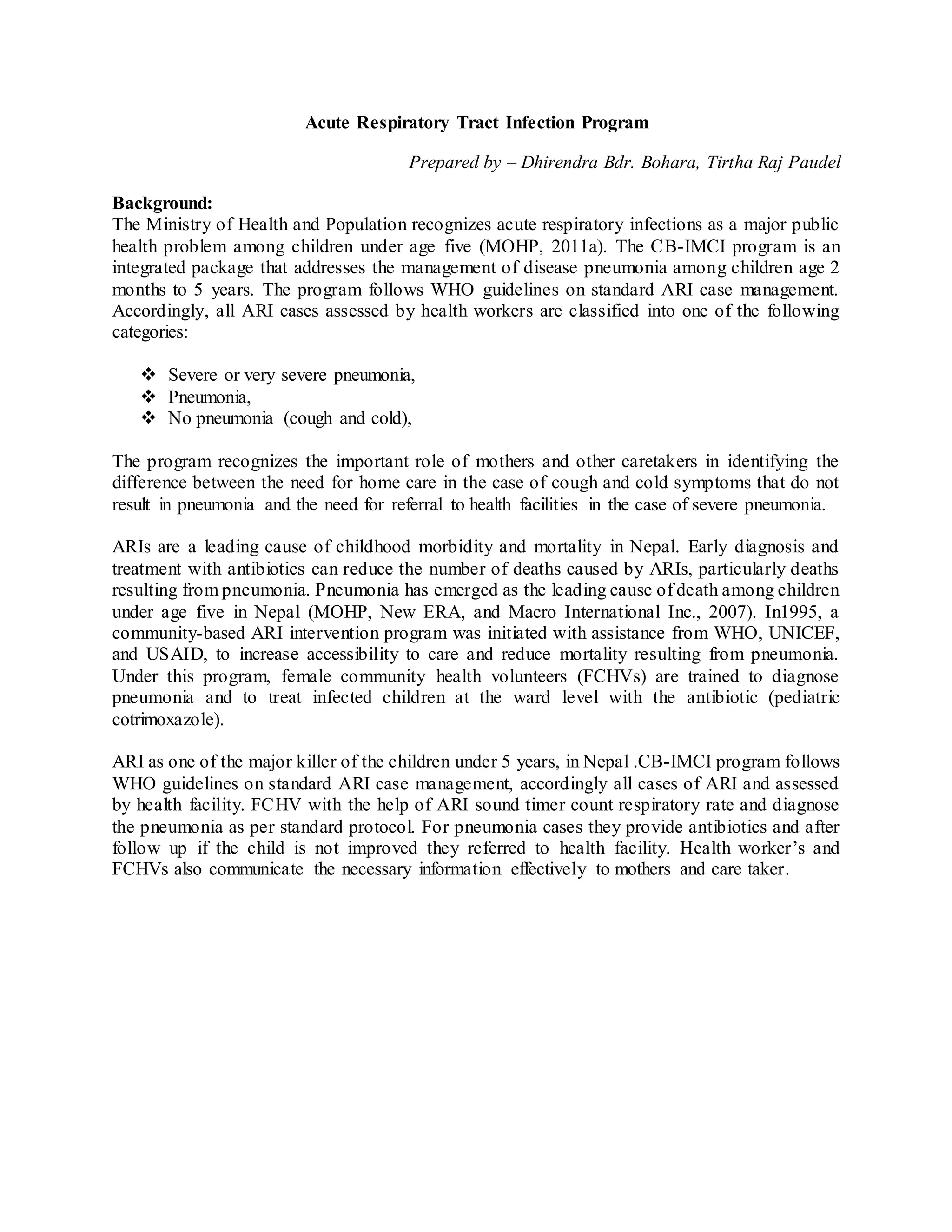 Swot analysis of Safe motherhood, HIV & AIDS, ARI and Logistic ...