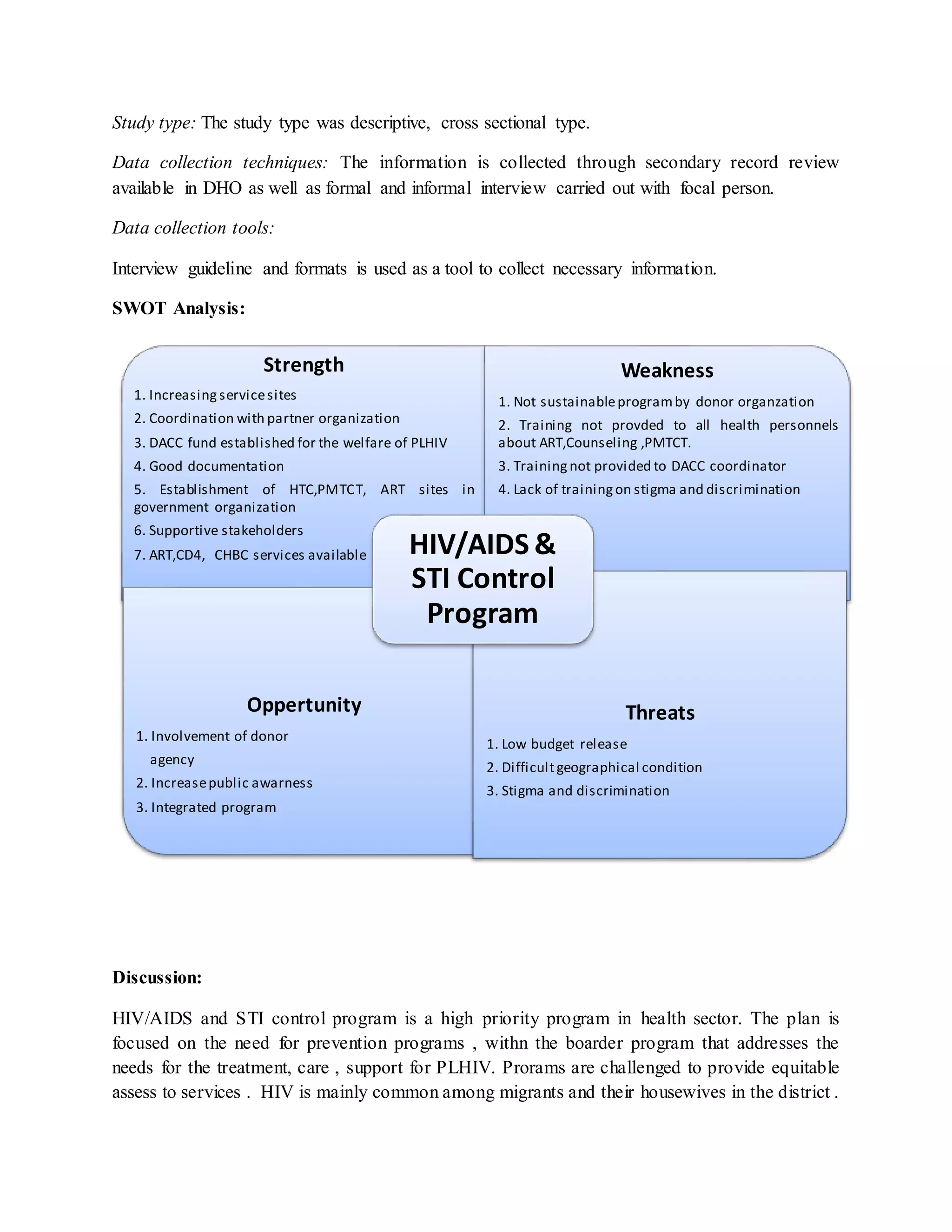 Swot analysis of Safe motherhood, HIV & AIDS, ARI and Logistic ...