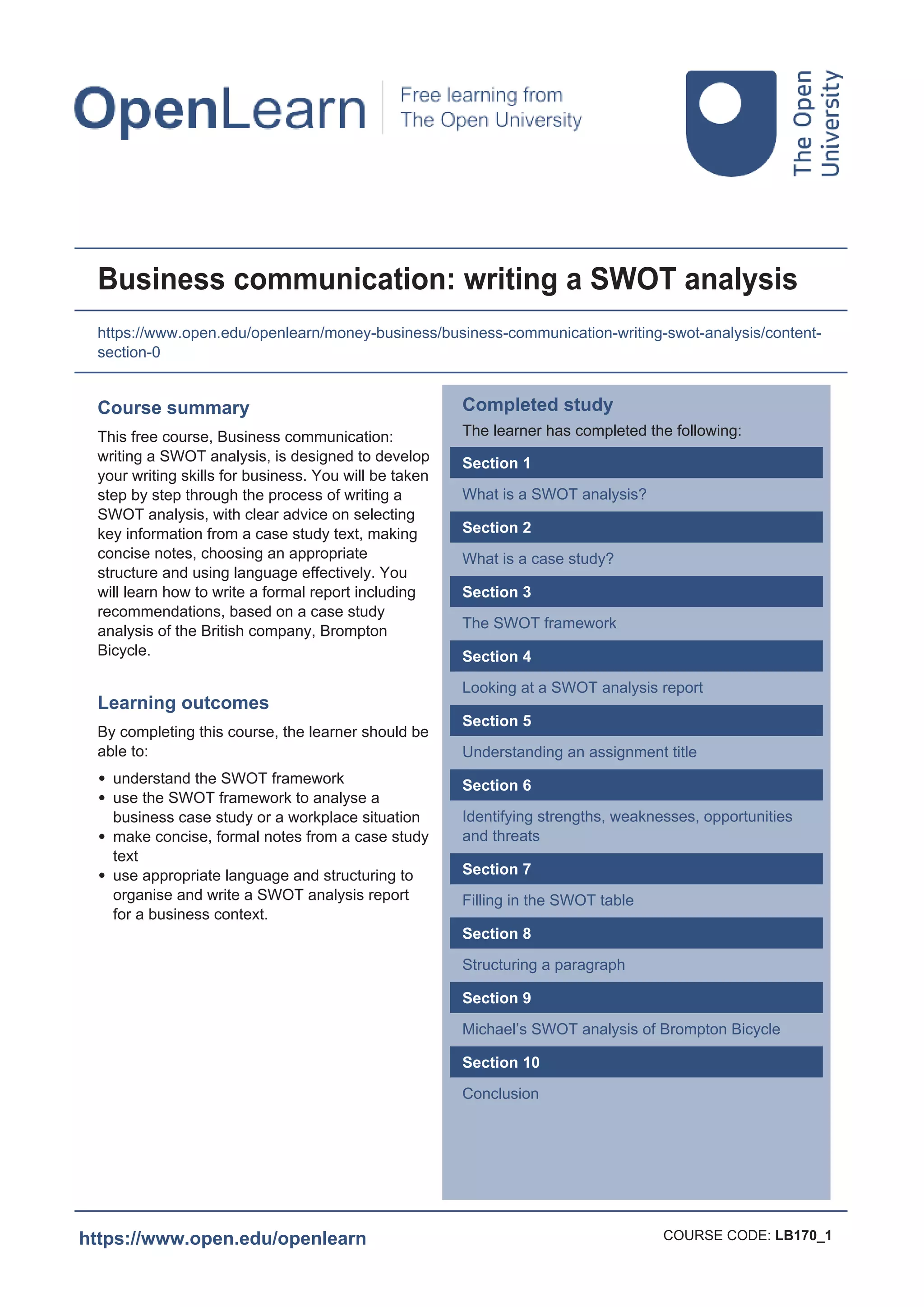 Business Communication: writing a SWOT analysis | PDF | Business ...