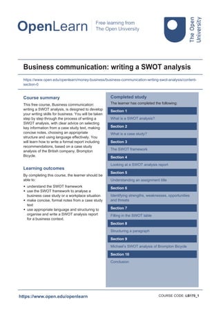 Business Communication: writing a SWOT analysis | PDF | Business ...