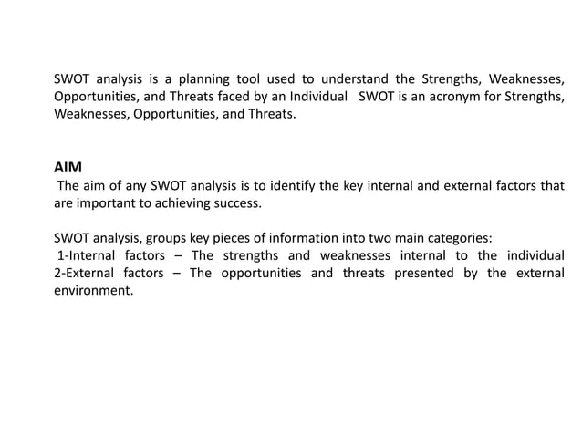 SWOT Analysis - Individual | PPTX | Career Advice | Careers