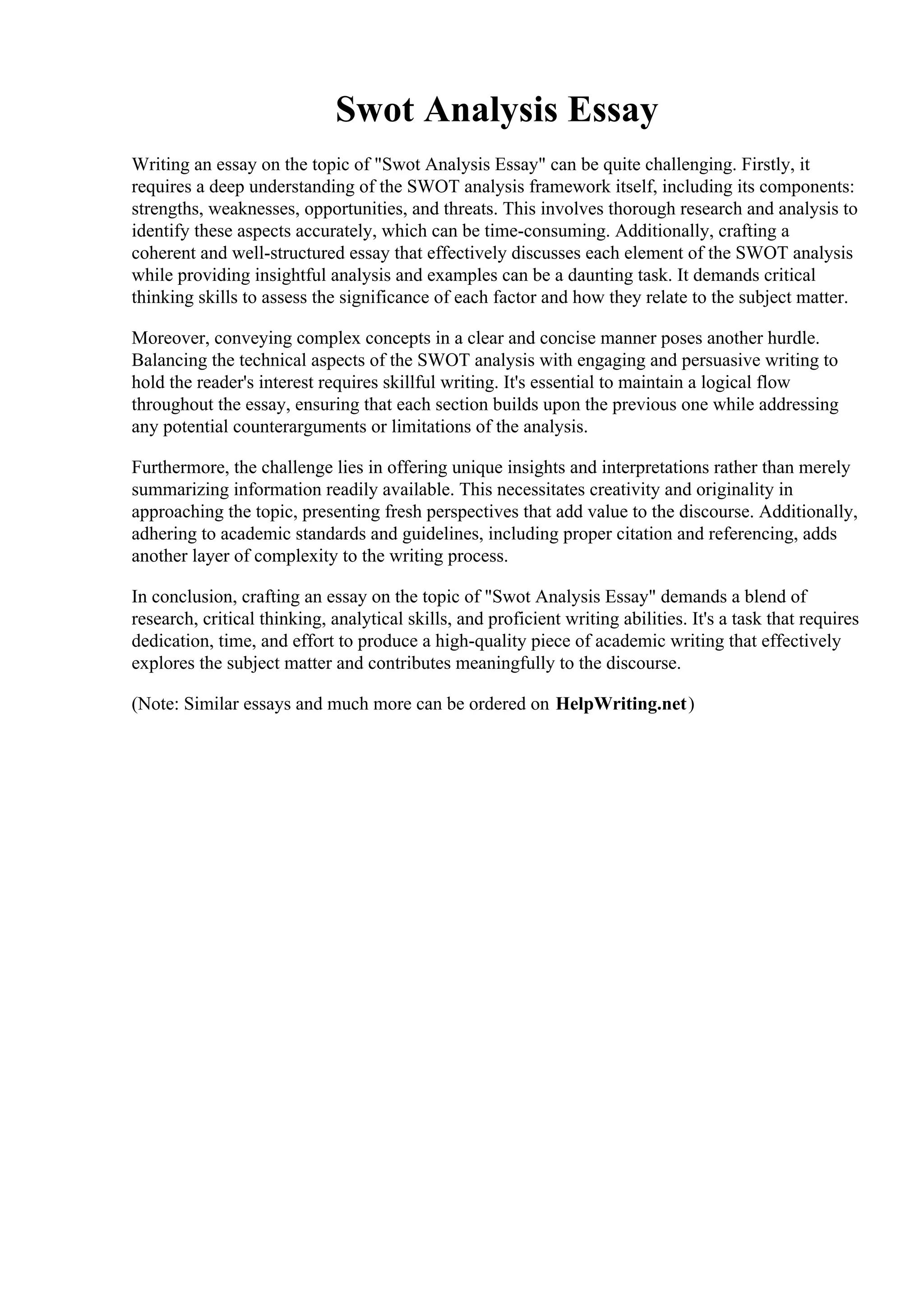 Swot Analysis Essay | PDF