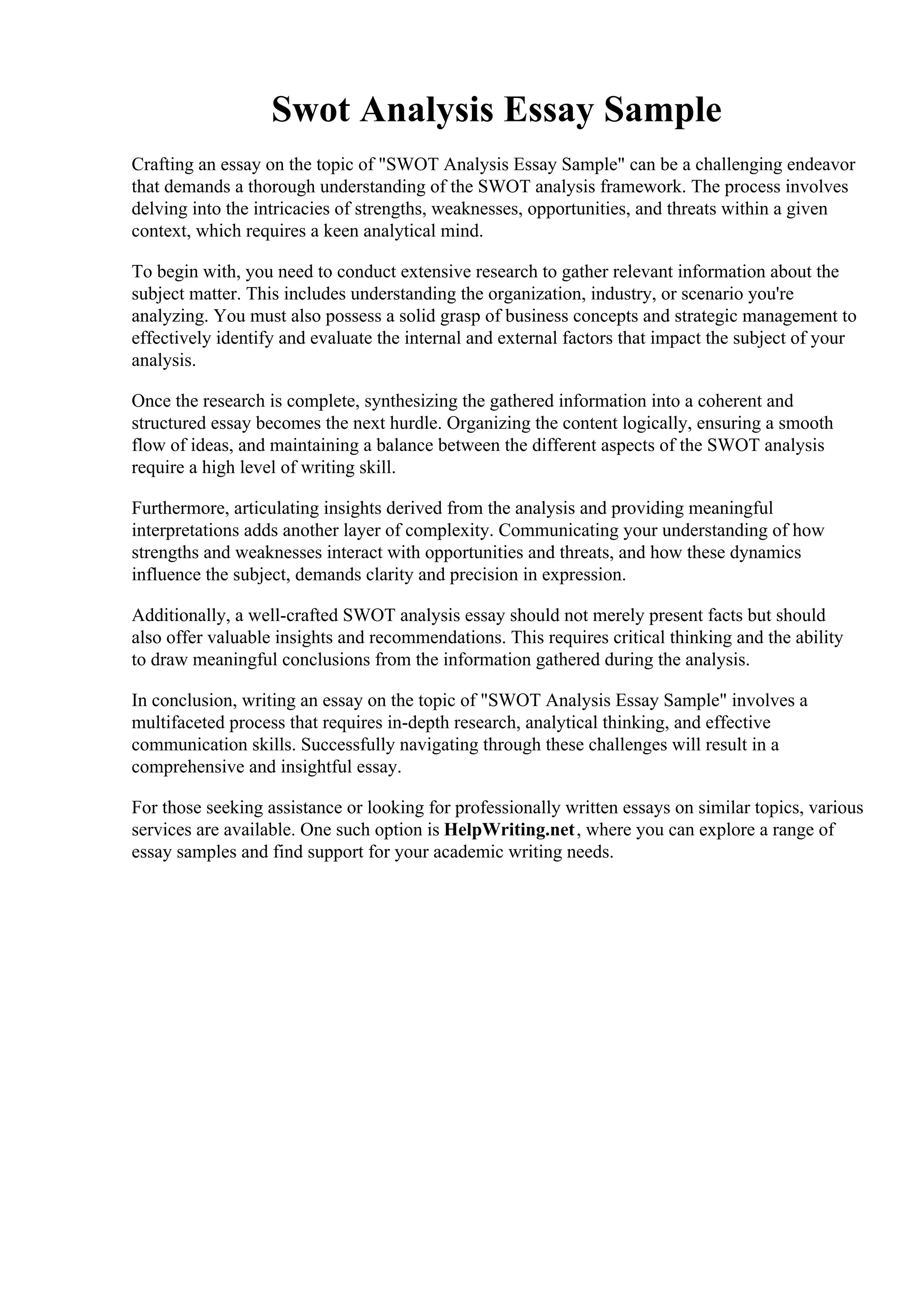 Swot Analysis Essay Sample. Swot analysis essay example. A Swot ...