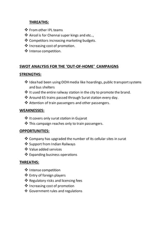 Swot analysis for idea ad and promotion strategy | DOCX