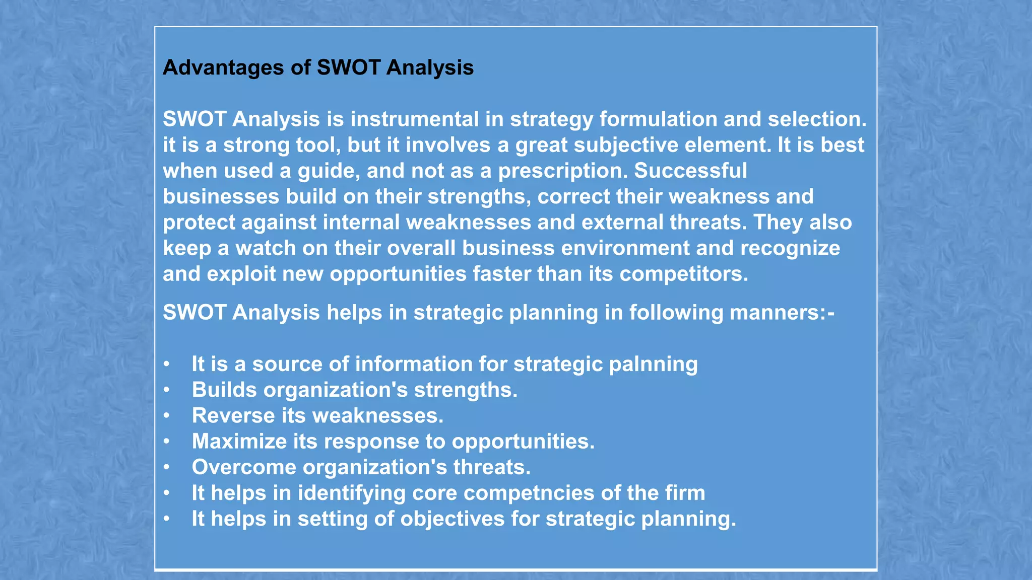 Swot analysis formulation | PPTX