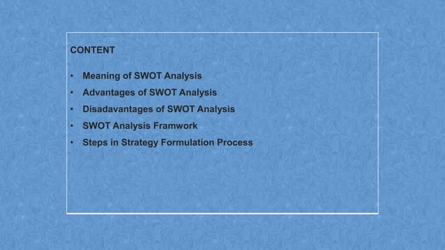 Swot analysis formulation | PPTX | Business Administration | Business