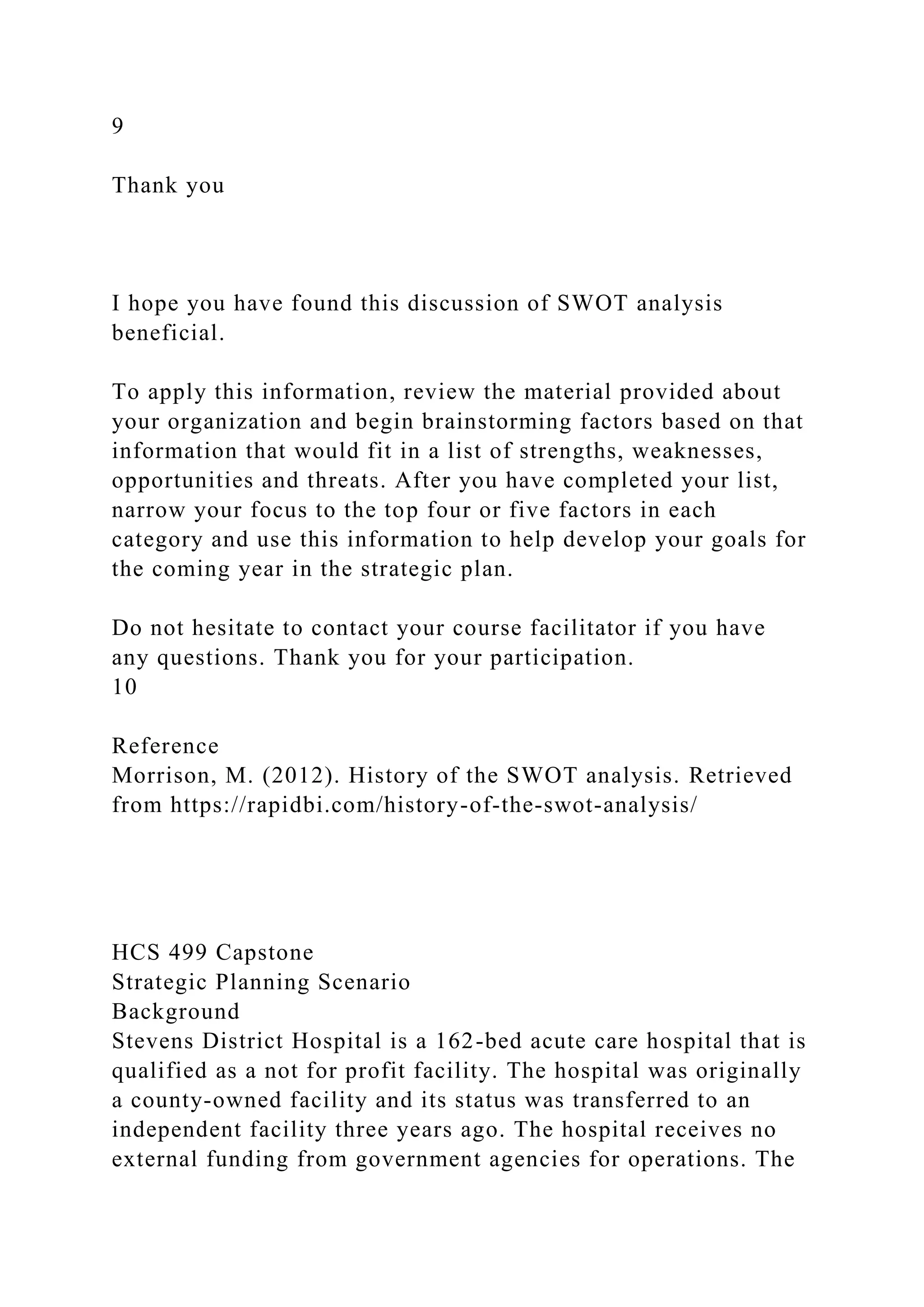 SWOT AnalysisHCS499 Version 42University of Phoenix Mater.docx