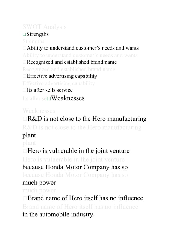 Swot analysis hero honda | PDF