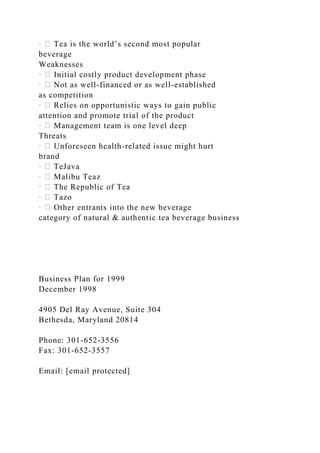 SWOT Analysis Honest Tea Given the Honest Tea Business Plan for.docx