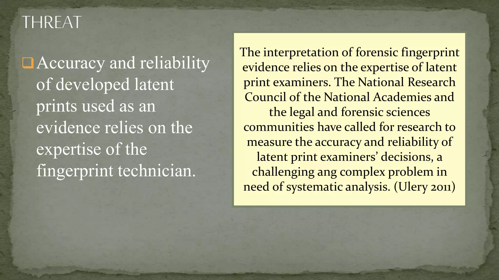 Swot Analysis in Methods of Developing Latent Prints | PPT