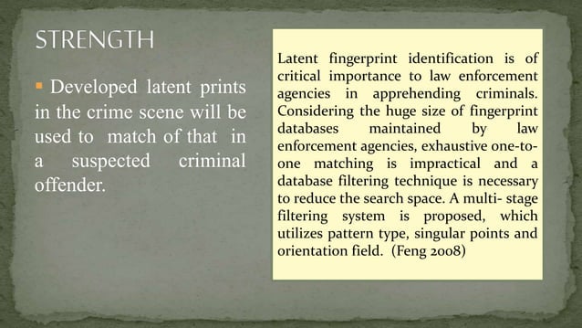 Swot Analysis in Methods of Developing Latent Prints | PPT | Free Download