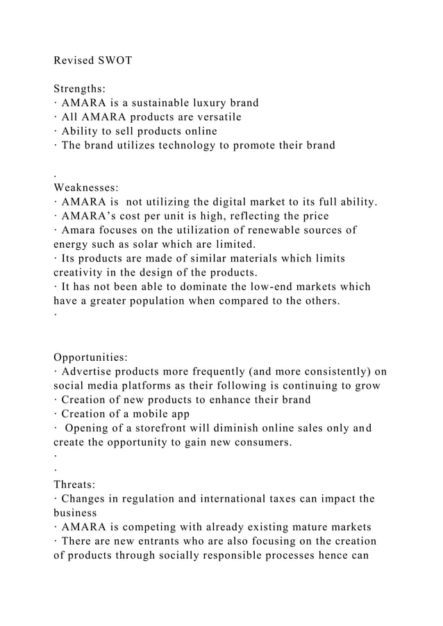 SWOT Analysis (Needs Revision for final SWOT)Strengths· AM.docx