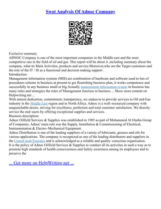 Swot Analysis Of Adnoc Company | PDF