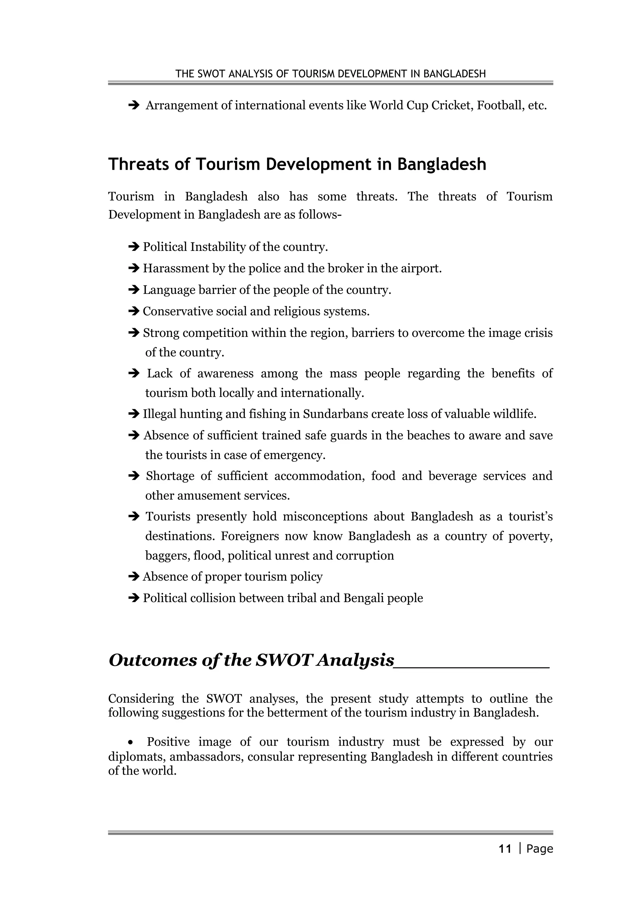 Swot Analysis of Bangladesh Tourism | DOC