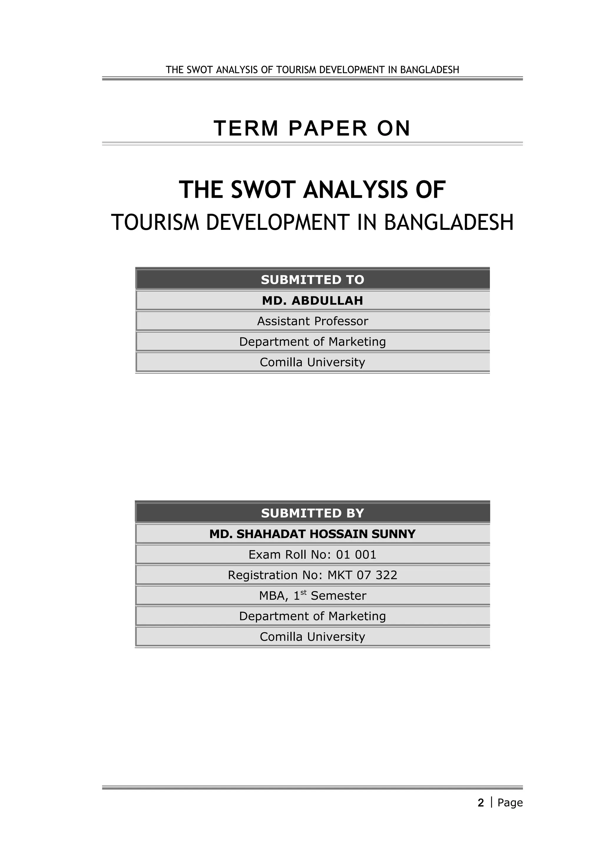 Swot Analysis of Bangladesh Tourism | DOC | Travel Locations | Travel