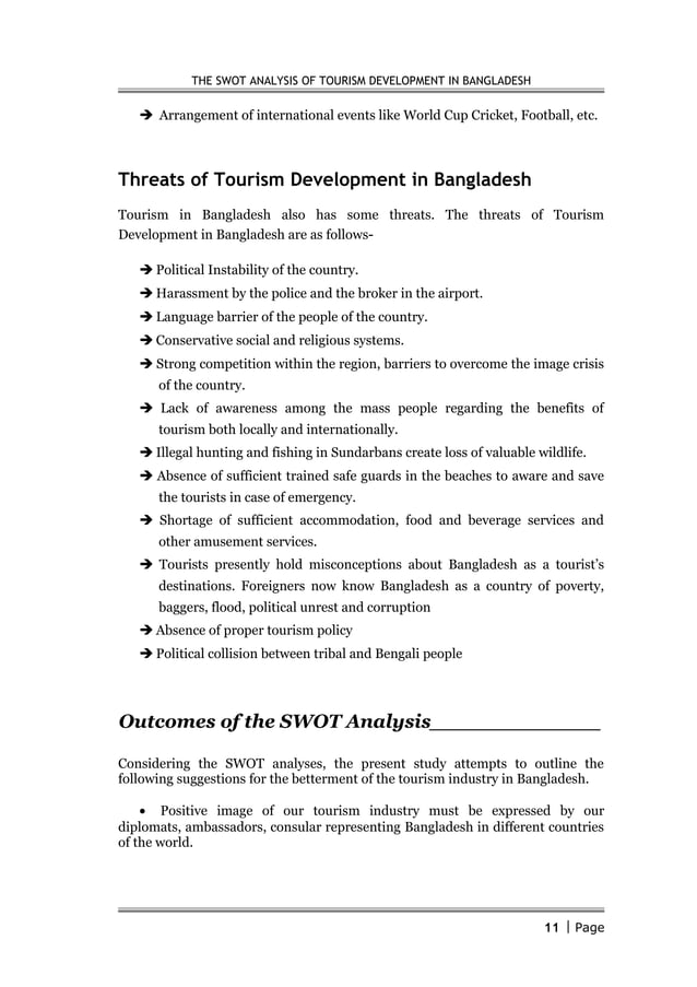 Swot Analysis of Bangladesh Tourism | DOC | Travel Locations | Travel