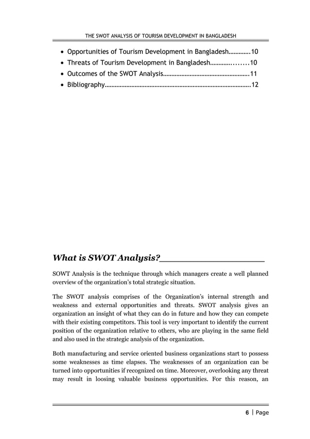 Swot Analysis of Bangladesh Tourism | DOC | Travel Locations | Travel