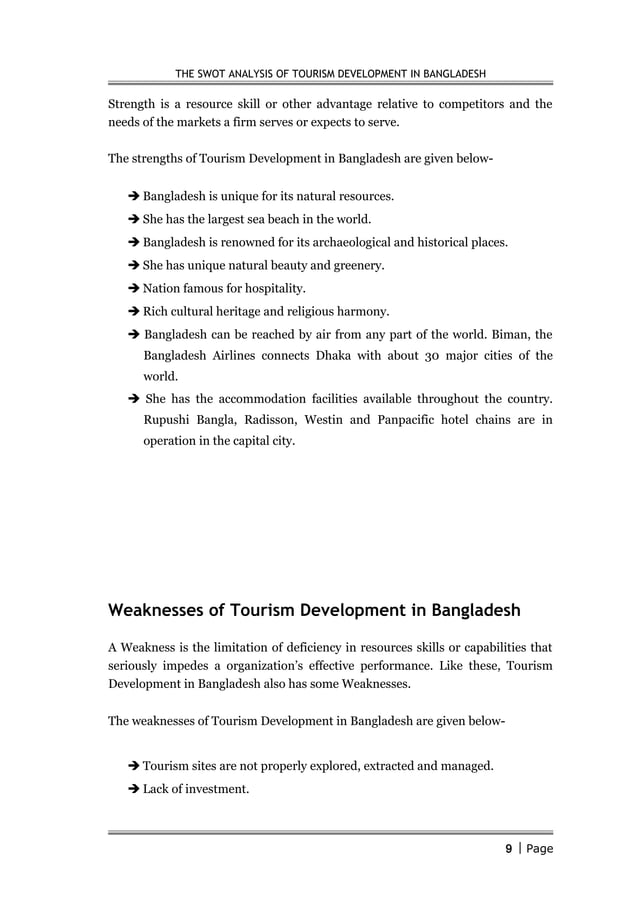 Swot Analysis of Bangladesh Tourism | DOC | Travel Locations | Travel