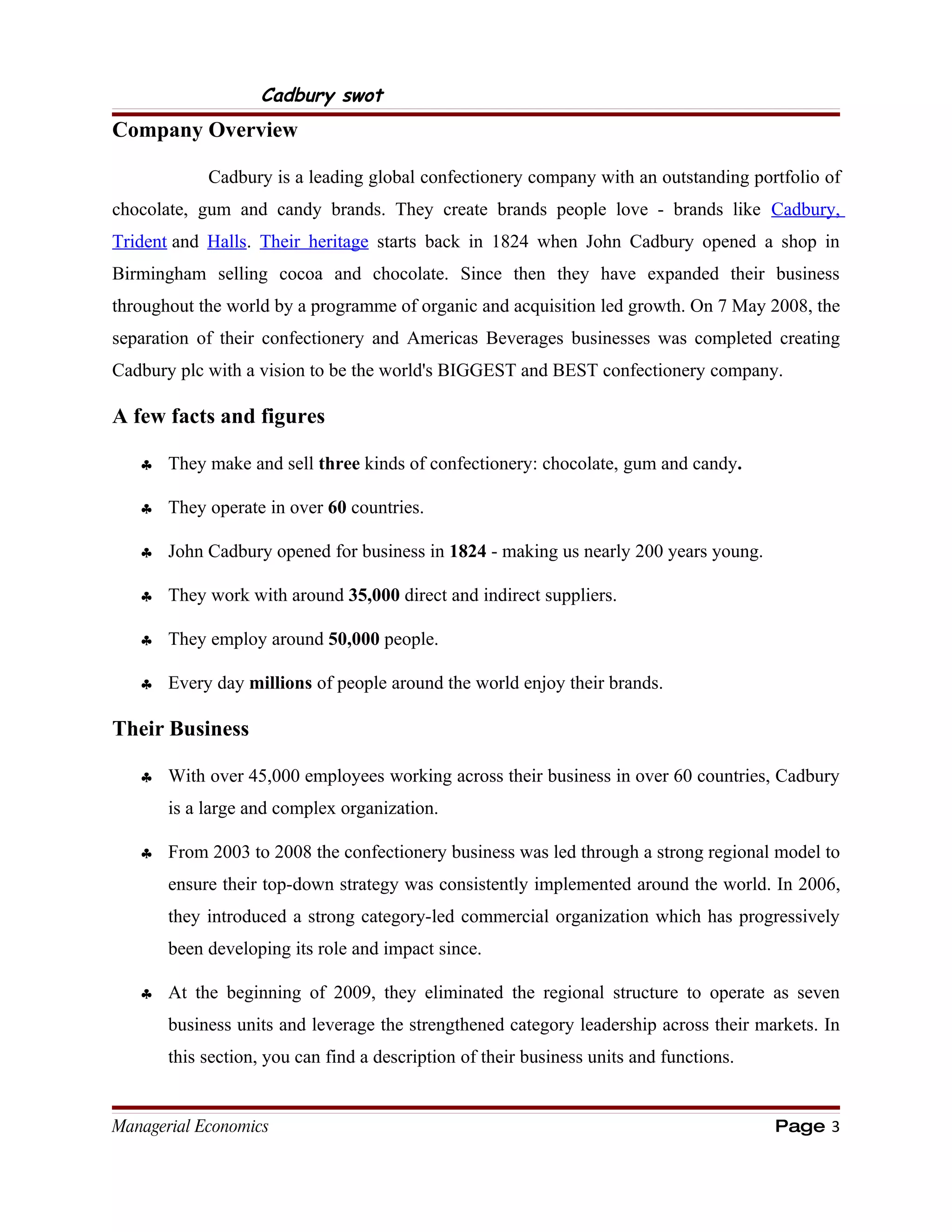 Swot Analysis Of Cadbury By Uma Ganesh | DOC