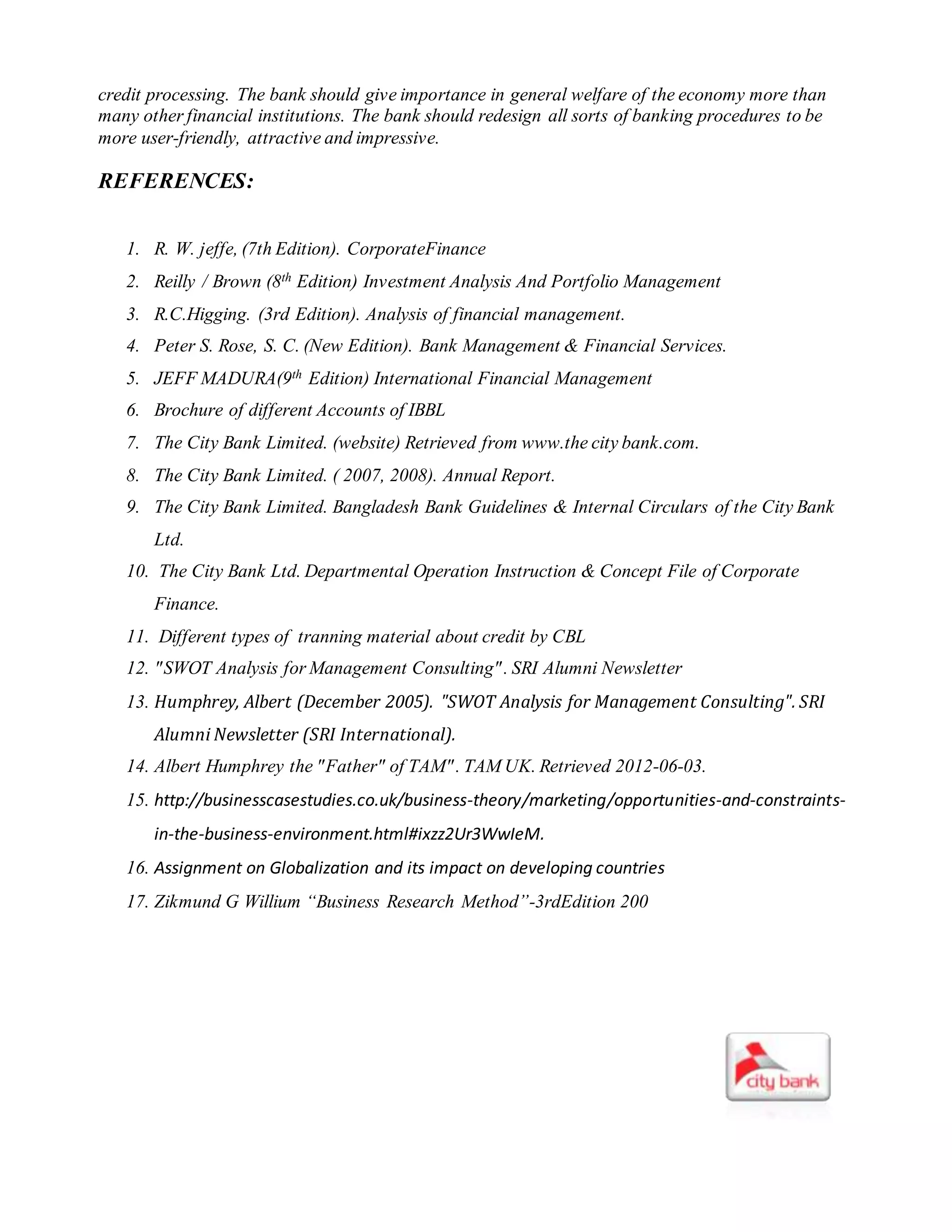 SWOT Analysis of City Bank | DOCX