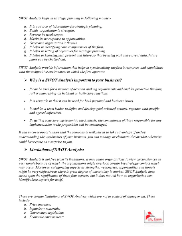 SWOT Analysis of City Bank | PDF