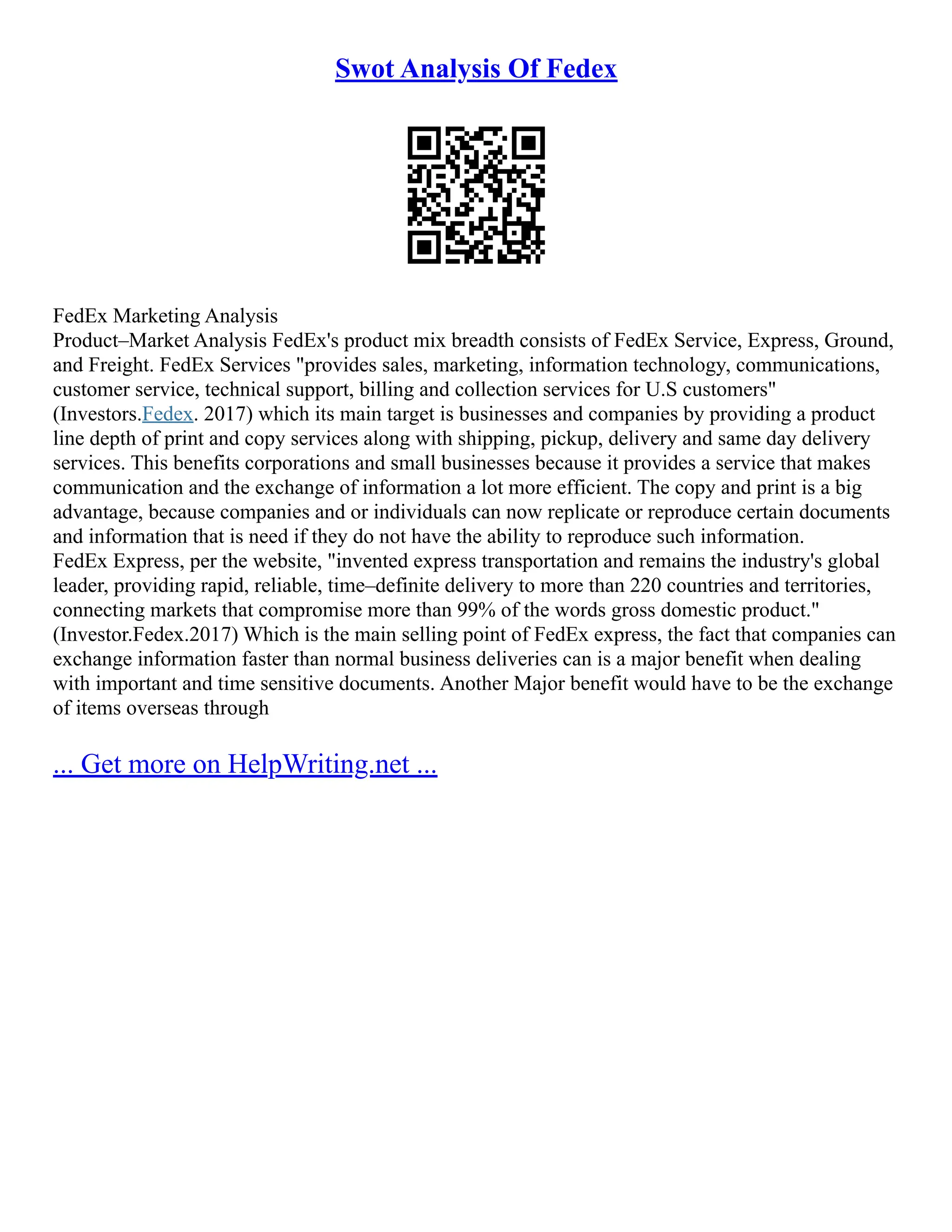 Swot Analysis Of Fedex | PDF | Logistics and Transportation Industry ...