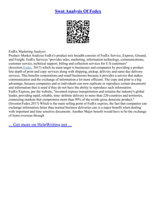 Swot Analysis Of Fedex | PDF