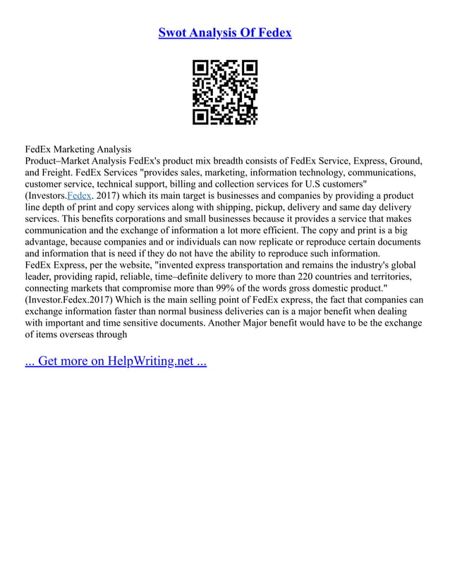 Swot Analysis Of Fedex | PDF | Logistics and Transportation Industry ...