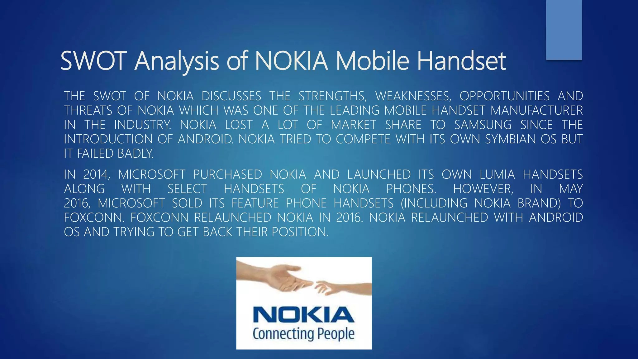 Swot analysis of nokia | PPTX | Smartphones | Consumer Electronics