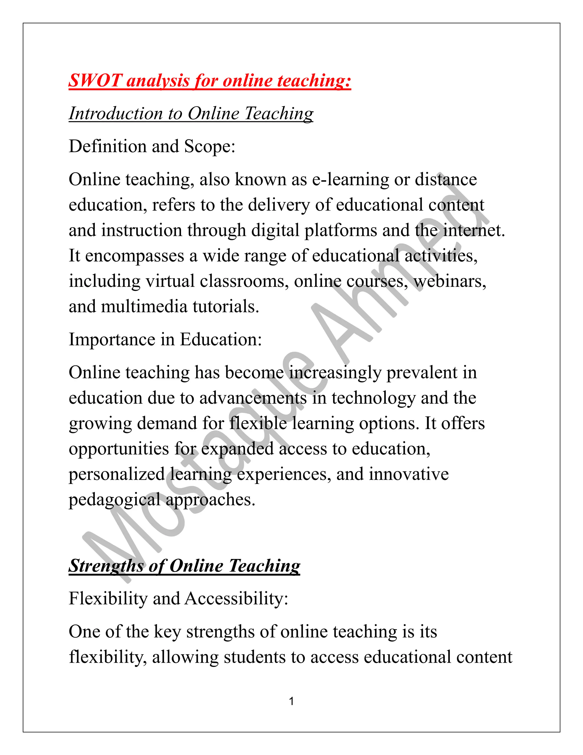 SWOT analysis of Online Teaching....docx