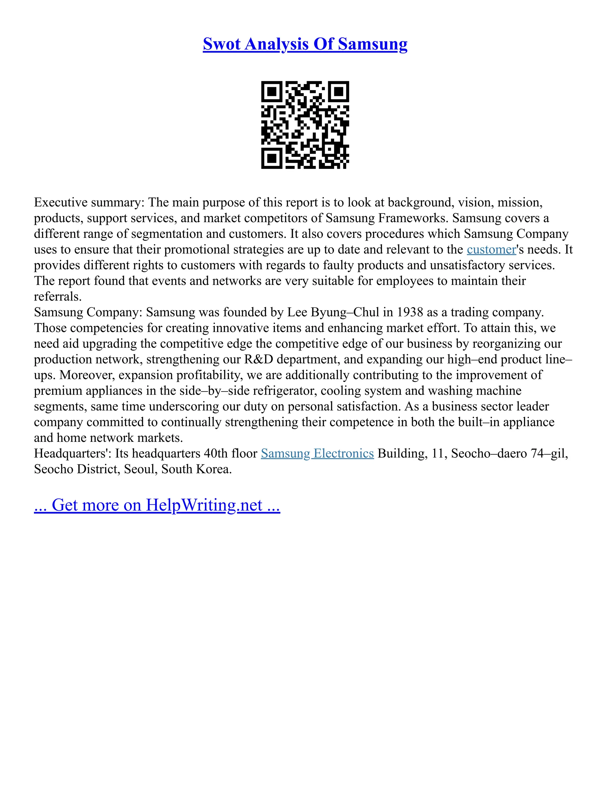 Swot Analysis Of Samsung | PDF