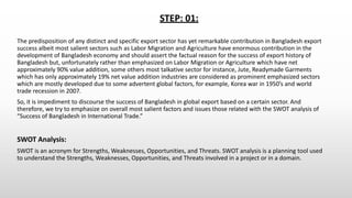 Swot analysis of ''Success of Bangladesh in International trade.” | PPTX