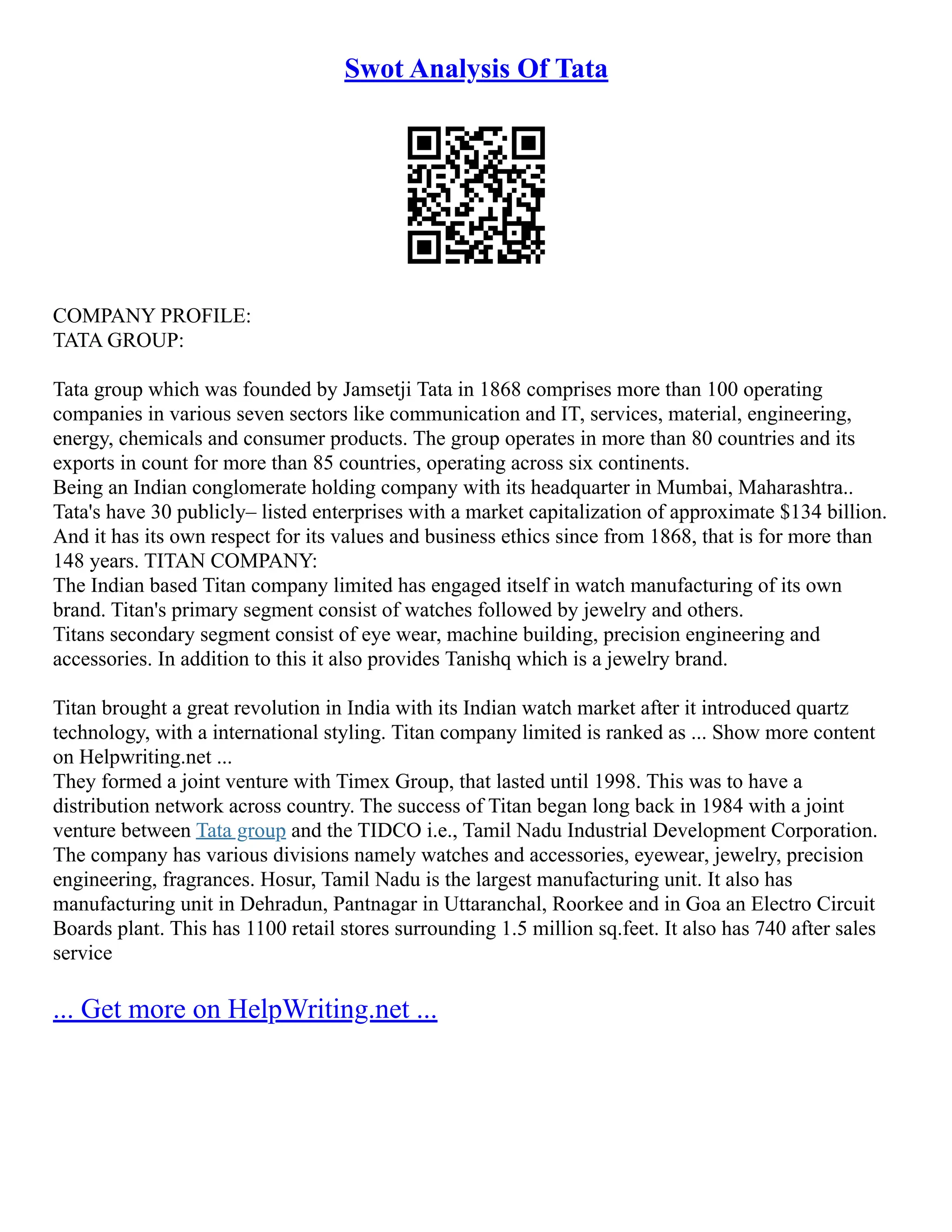 Swot Analysis Of Tata | PDF