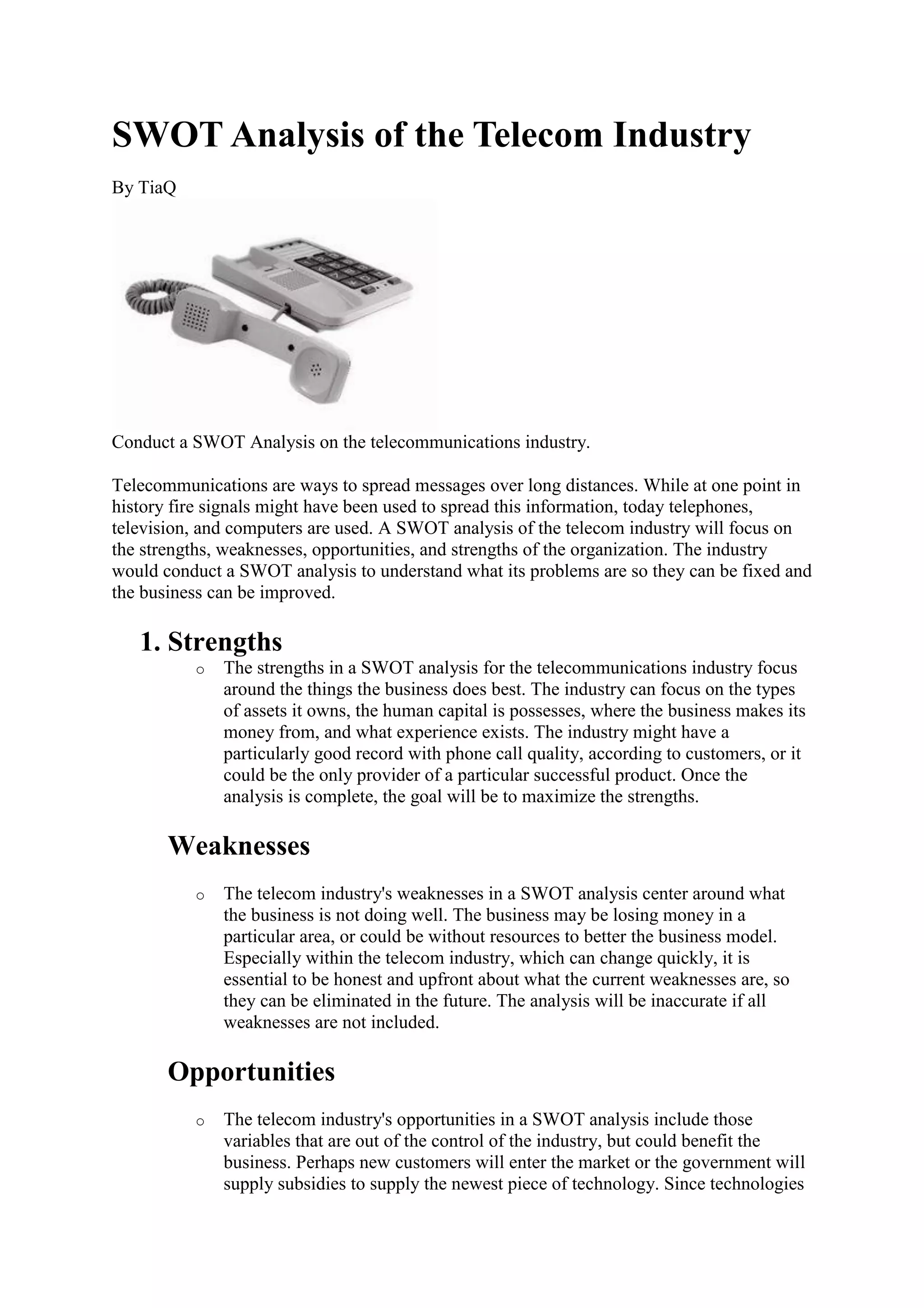 Swot analysis of the telecom industry | PDF