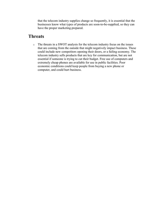 Swot analysis of the telecom industry | PDF | Telecommunications ...