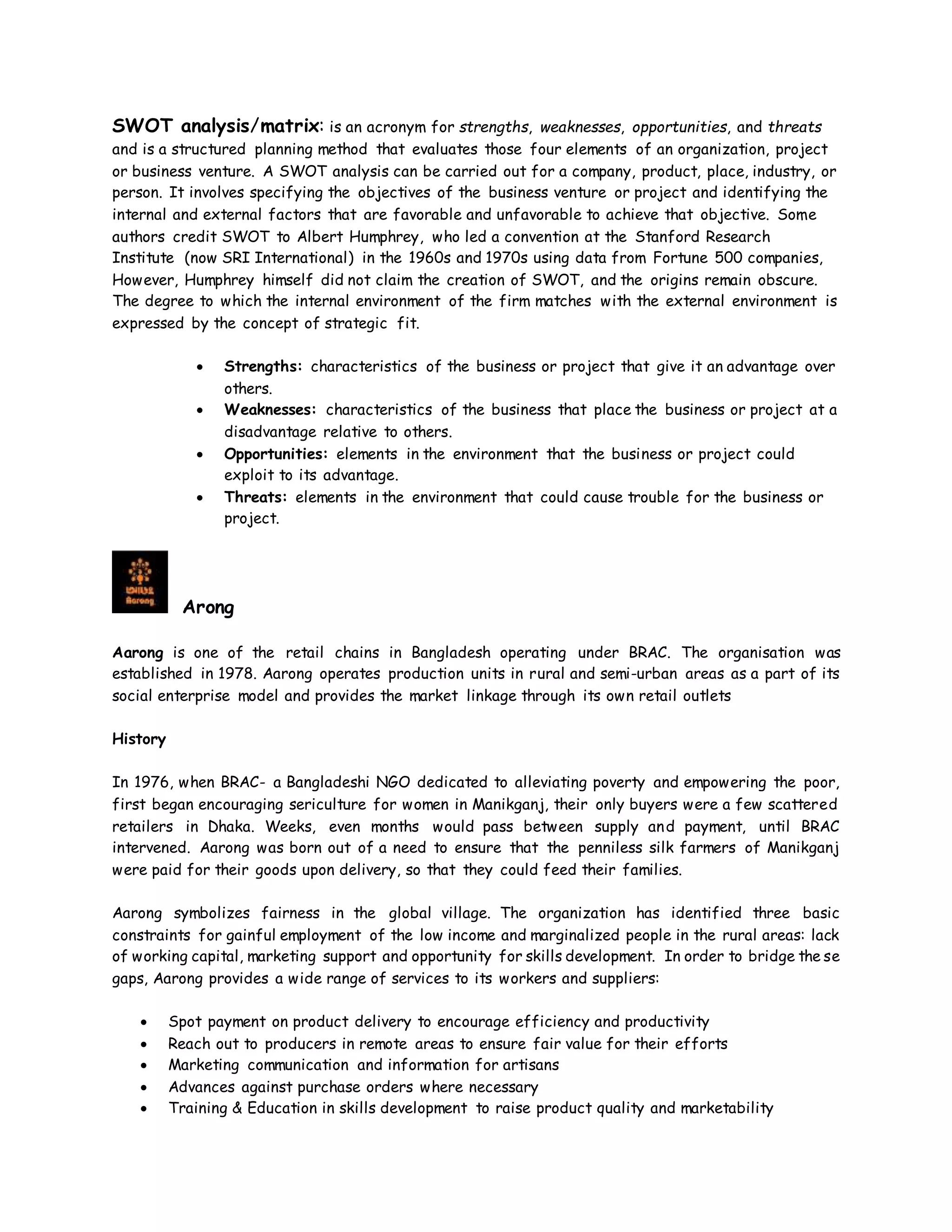 Swot analysis on ''arong'' | DOCX