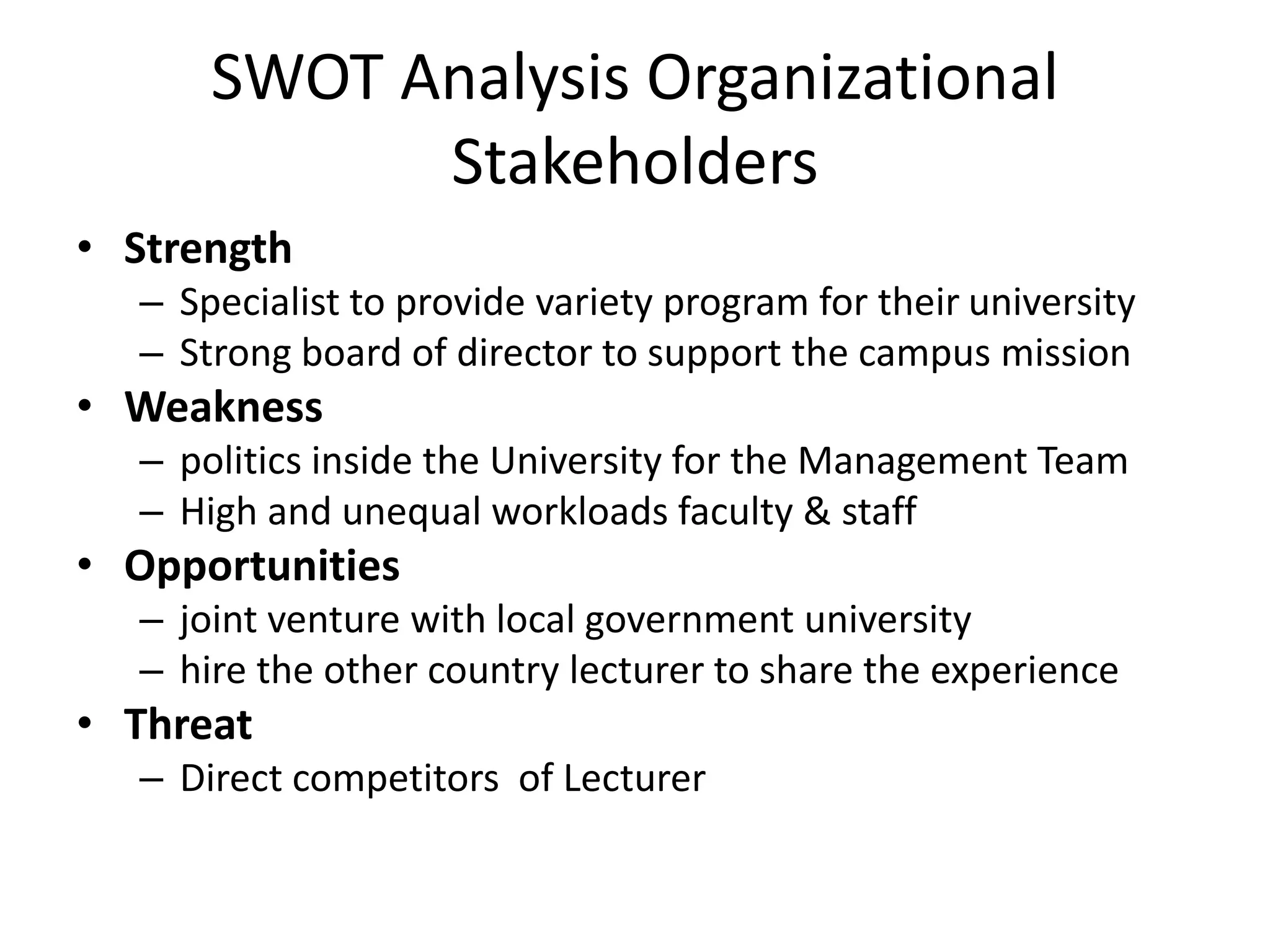 Swot analysis organizational stakeholders | PPTX